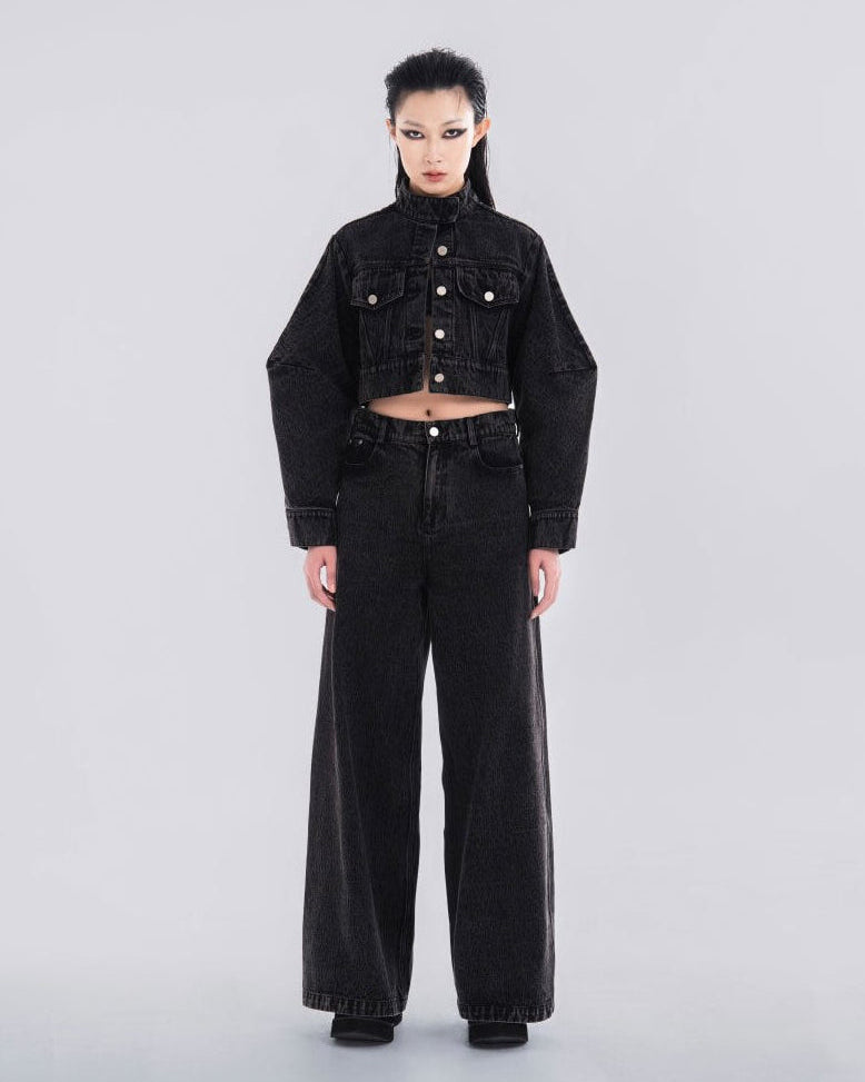 NOIZ N5JK2 Long Sleeves Crop Cargo Denim Jacket – A-JANE