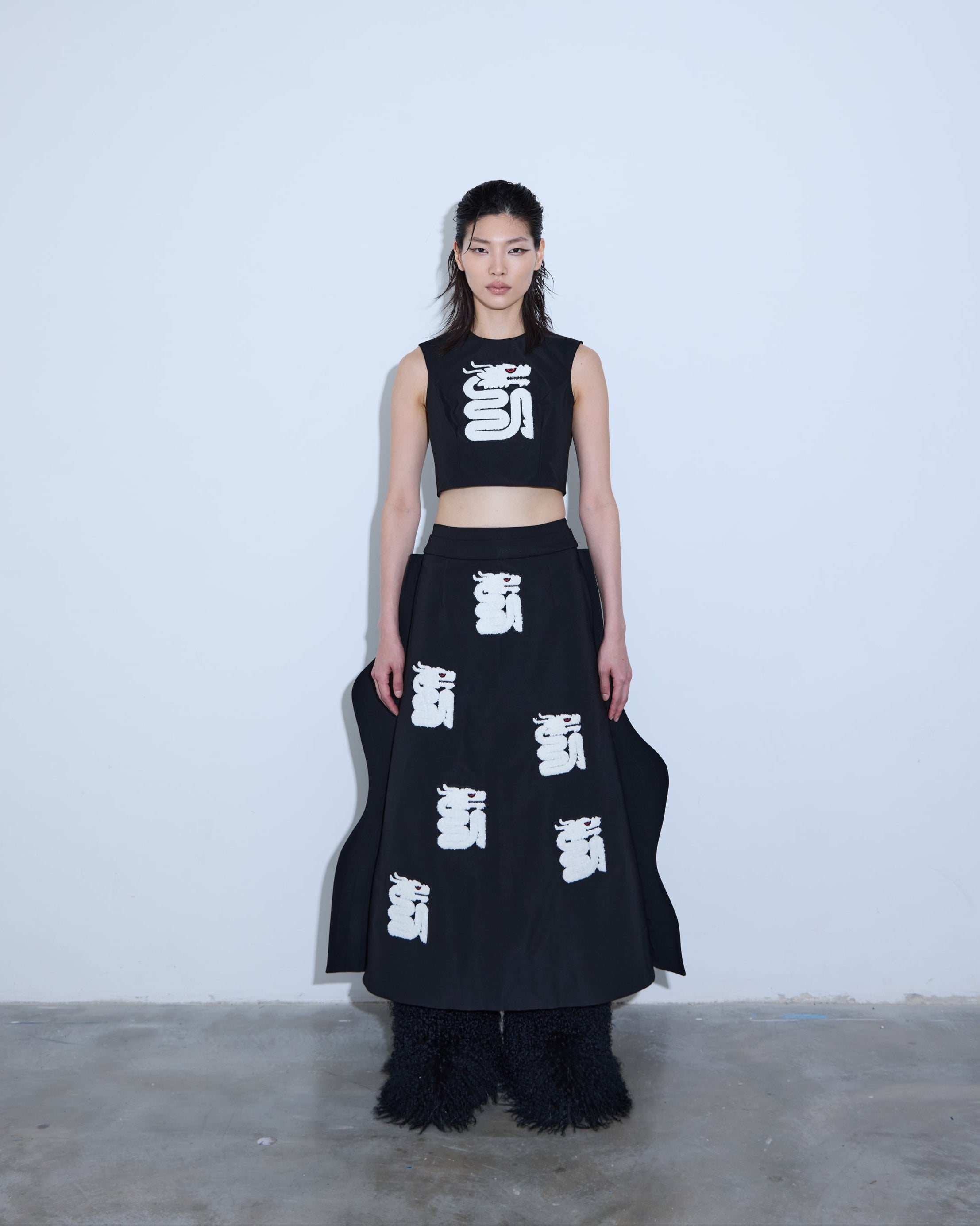 A-JANE Synthe Dragon Wavy A-Line Long Skirt [LIMITED EDITION]