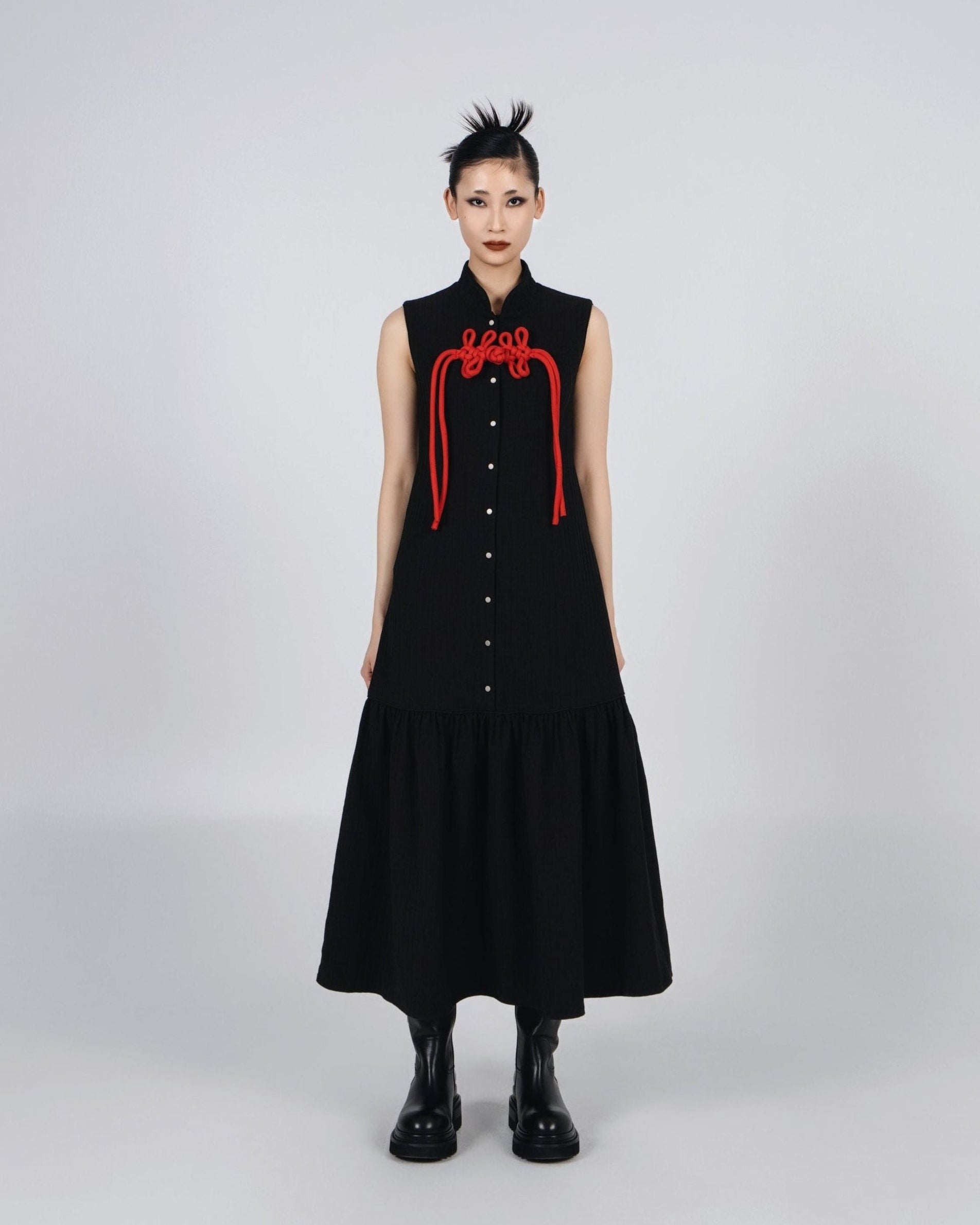 A-JANE CNY Kerrli Mandarin Collar Chinese Knot Shift Dress